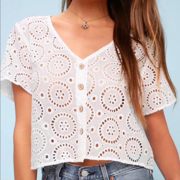Lulus | Tops | Lulus Eyelet Buttonup Crop Top | Poshmark